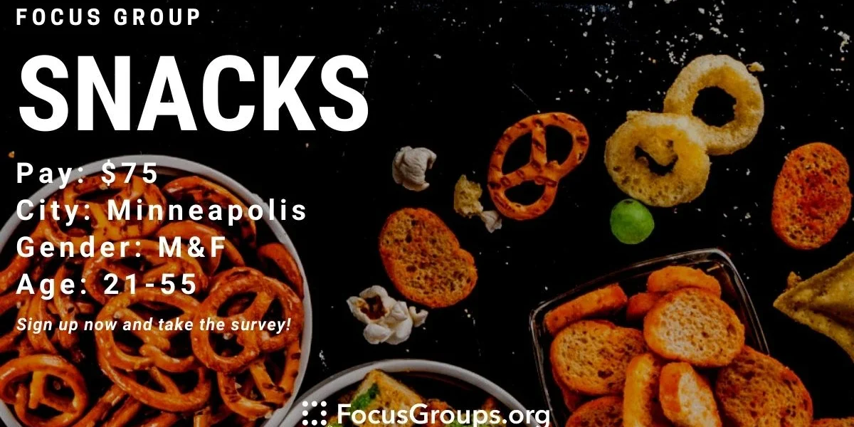 Focus Group on Snacks in Minneapolis - $75 - 10/24/2022