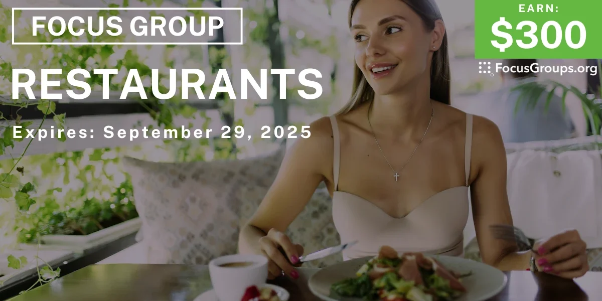 Focus Group in NYC on Restaurants - $300 - $300 - 09/17/2025