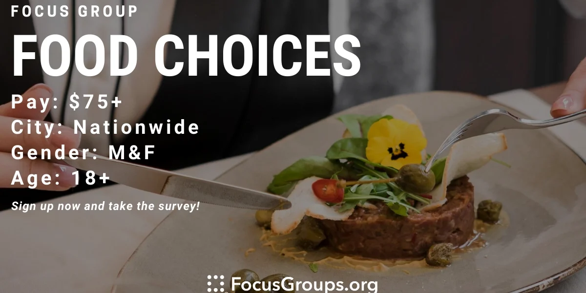 Focus Group on Food Choices - $75 - $175 - 05/19/2023