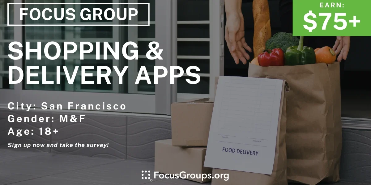 Focus Group in SF on Shopping & Delivery Apps - $75-$425 - 04/18/2024