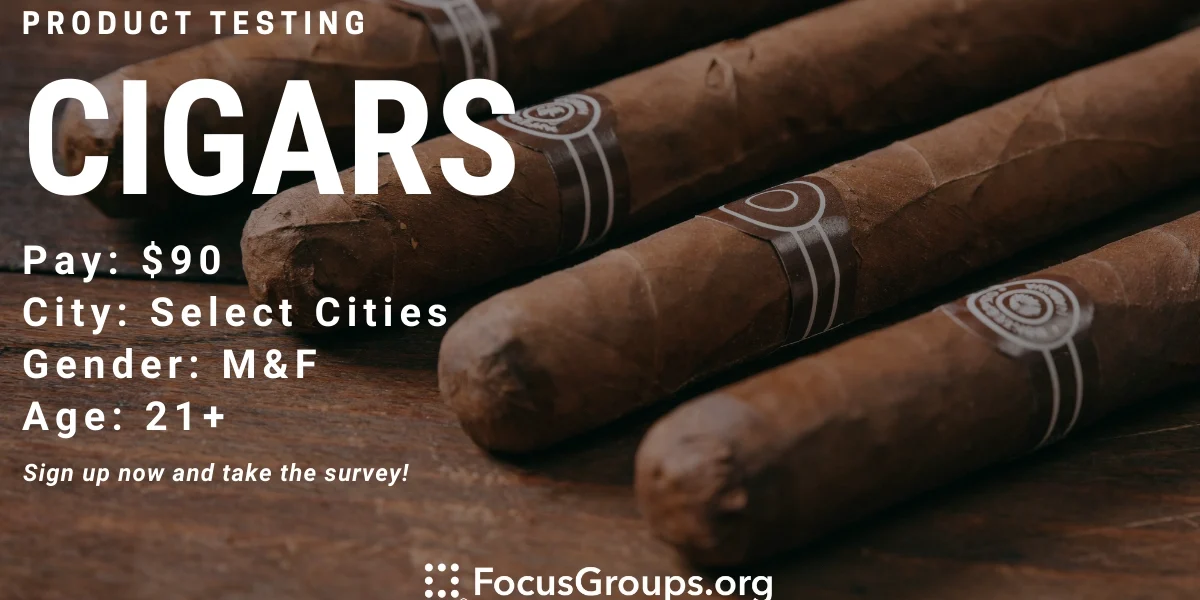 Product Test for Smokers on Cigars - $90 - 01/31/2023