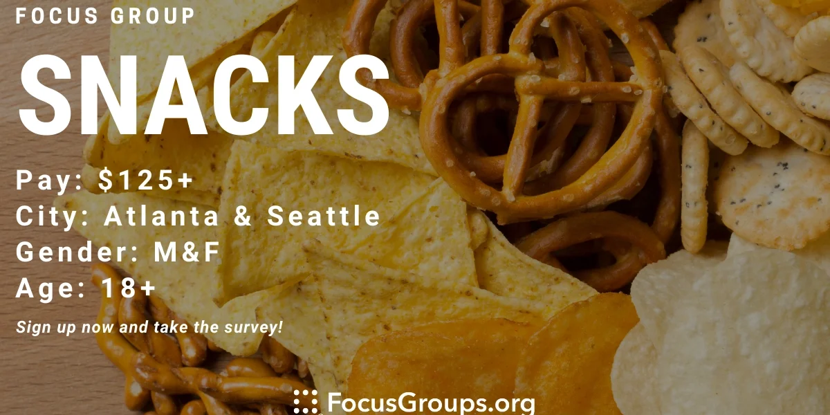 Focus Group on Snacks in Atlanta & Seattle - $125 - $375 - 04/21/2023