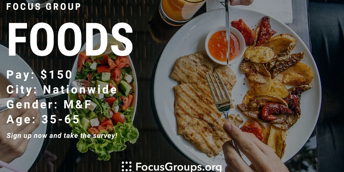 Focus Group on Foods - $150 - 11/05/2023