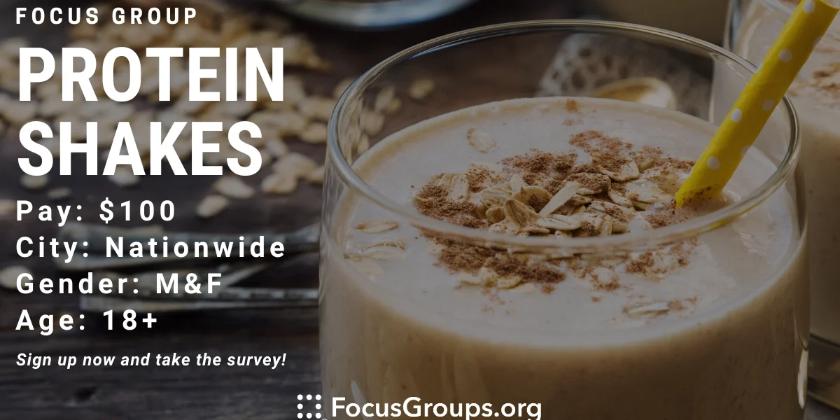 Focus Group on Protein Shakes - $100 - 12/29/2023