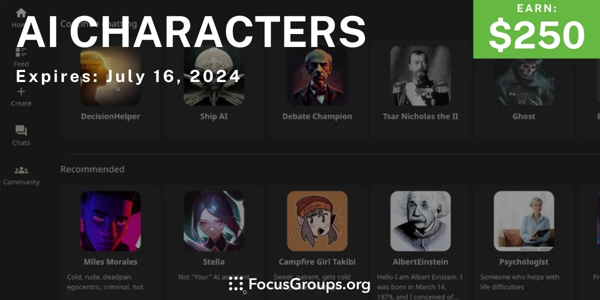 Interview on AI Characters - $250 - 06/18/2024