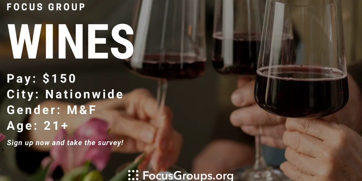 Focus Group on Wines - $150 - 04/11/2023