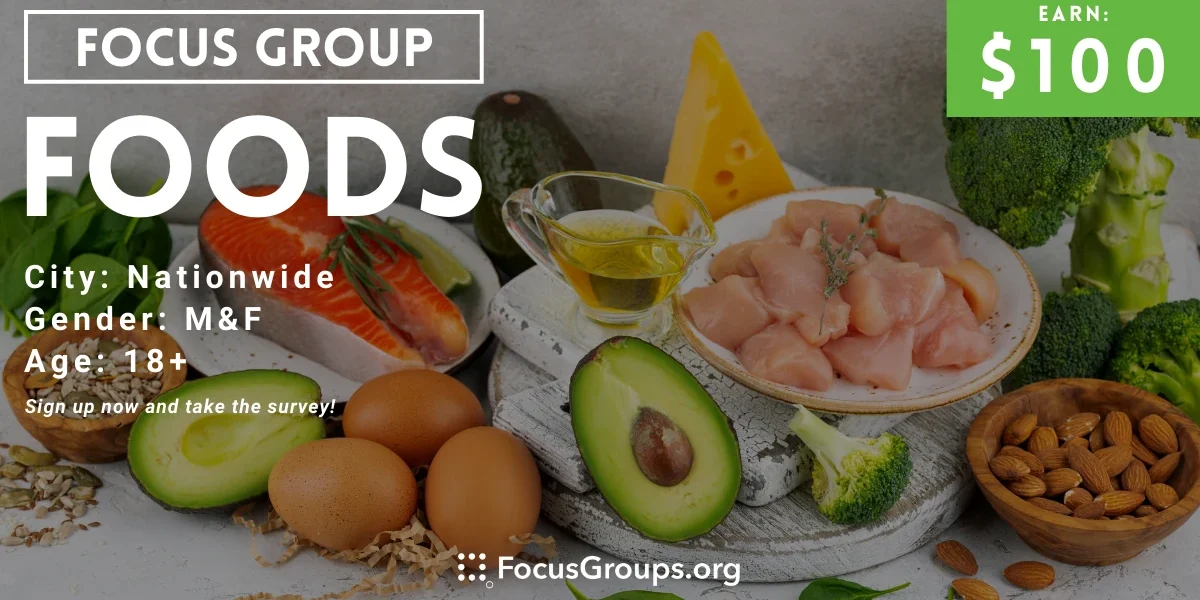 Focus Group on Foods - $100 - 01/15/2024