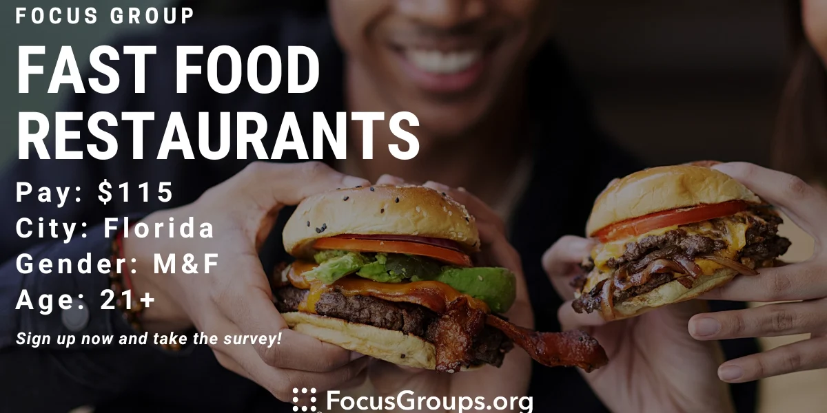 Focus Group on Fast Food Restaurants in Florida - $115 - 11/03/2023