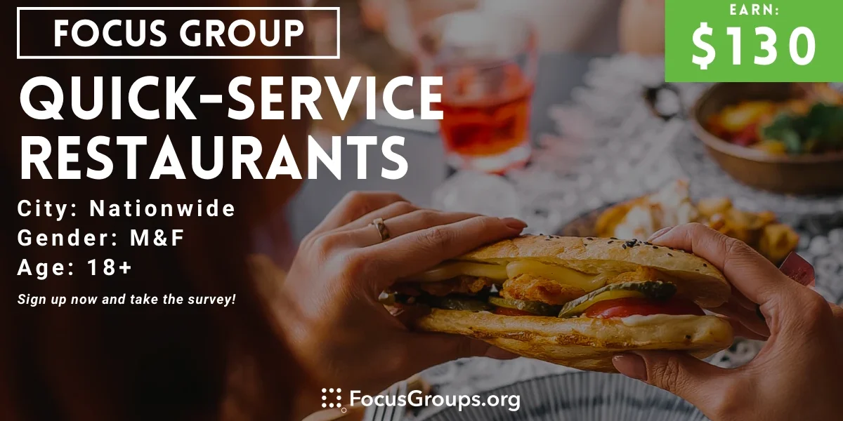 Focus Group on Quick-Service Restaurants - $130 - 01/26/2024