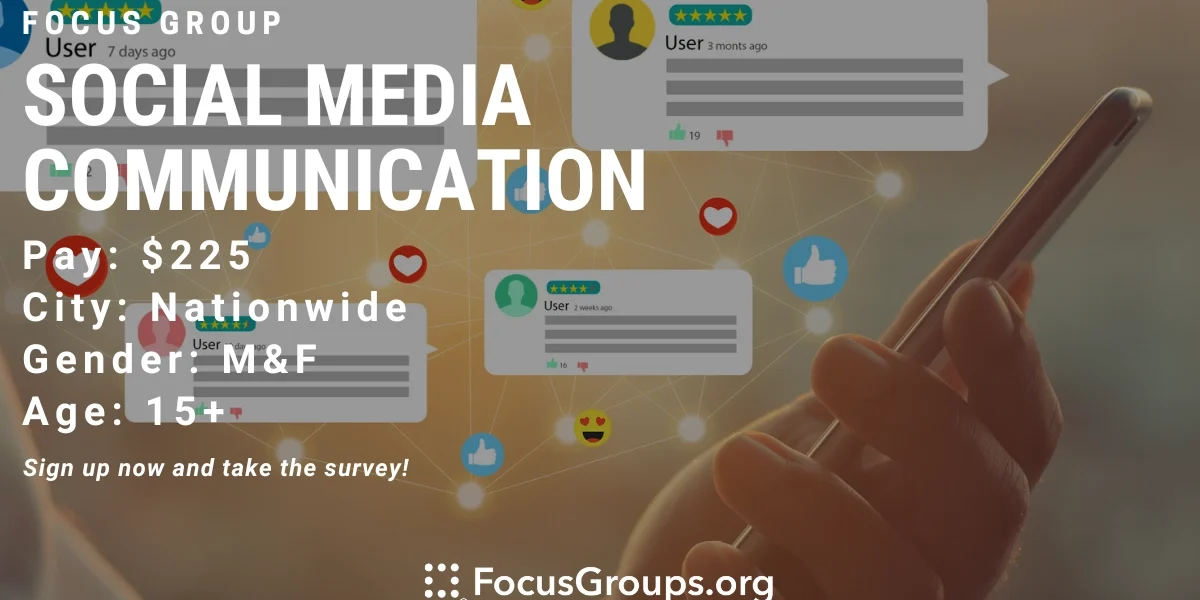 Focus Group on Social Media Communication - $225 - 09/20/2023