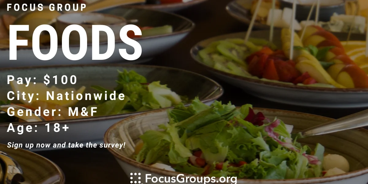 Focus Group on Foods - $100 - 12/21/2021