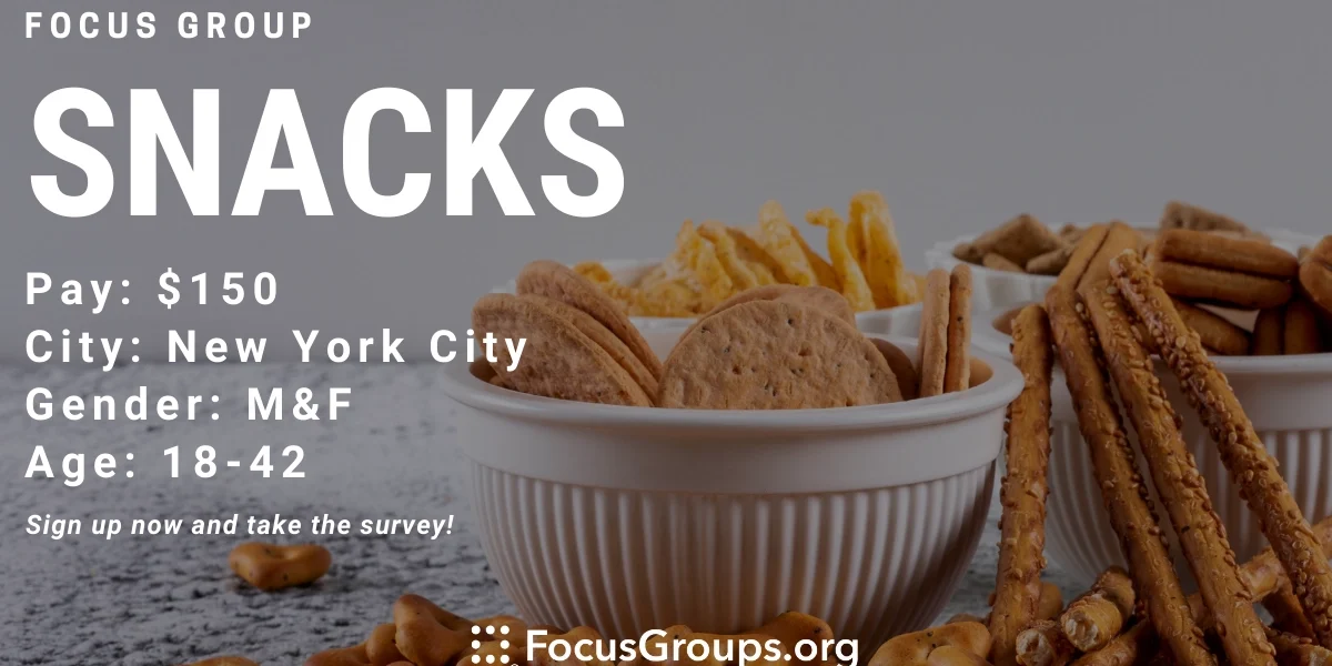 Focus Group on Snacks in NYC - $150 - 07/02/2023