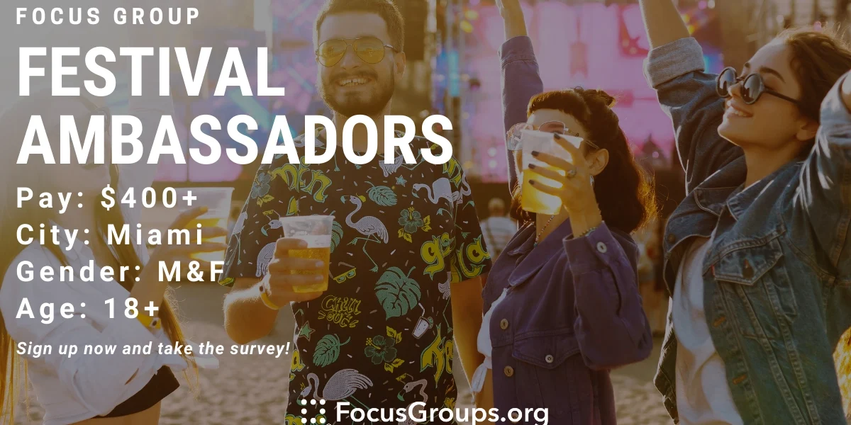 Focus Group on Festival Ambassadors in Miami - $400 - $500 - 07/07/2023
