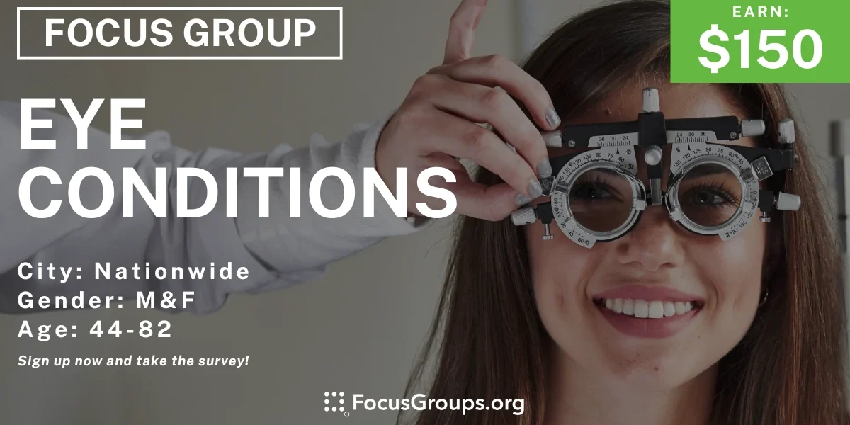 Focus Group for Patients on Eye Conditions - $150 - 04/26/2024