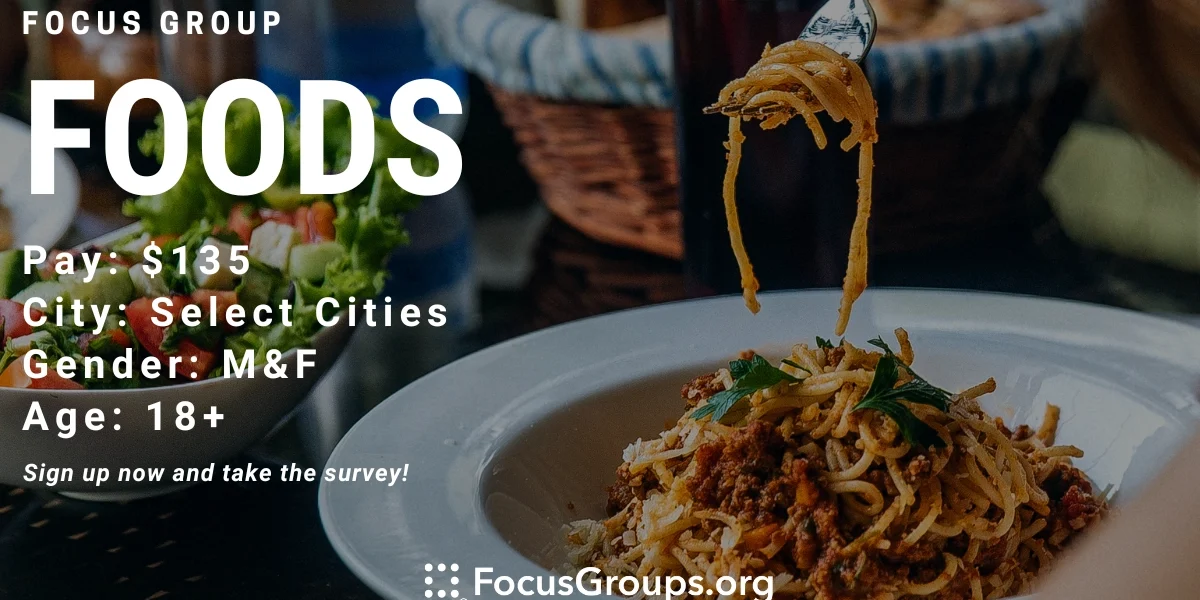 Focus Group on Foods - $135 - 09/22/2023