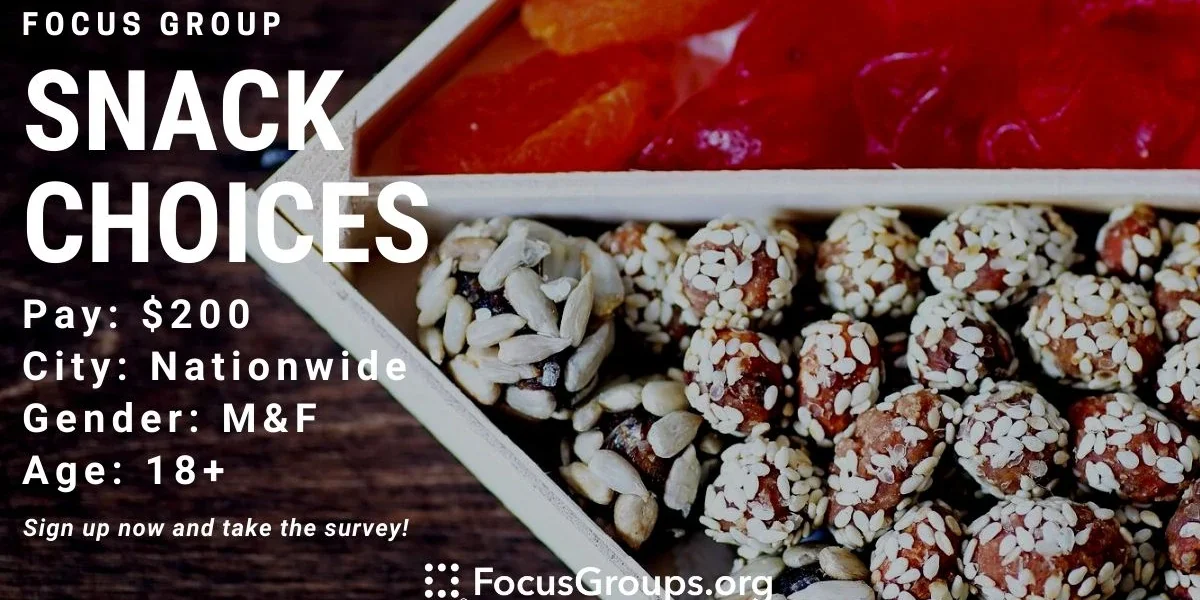 Focus Group on Snack Choices - $200 - 11/13/2022