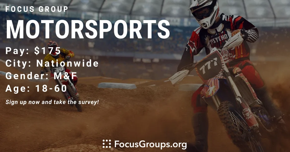 Focus Group on Motorsports - $175 - 12/16/2022