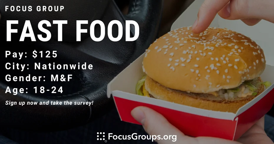 Focus Group on Fast Food - $125 - 12/16/2023