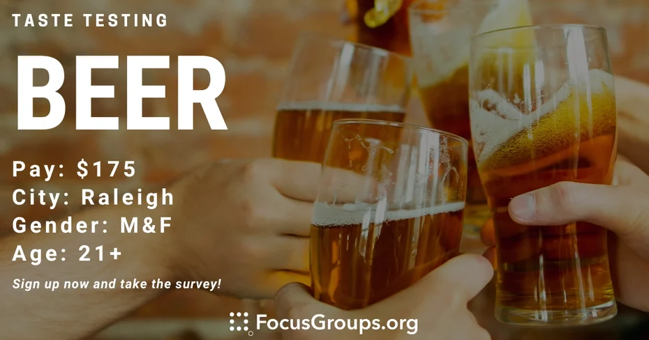 Taste Test on Beer in Raleigh - $175 - 10/12/2023